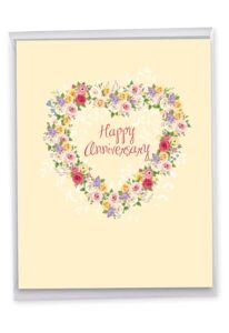 the best card company - jumbo floral heart anniversary greeting card (8.5 x 11 inch) - love, romantic card for wife, husband - heartfelt j6578aang