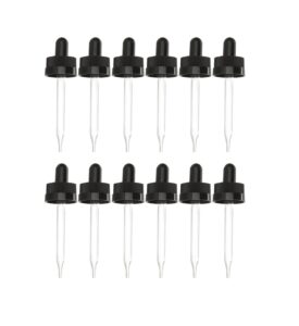 perfume studio glass eye droppers with fine ribbed child resistant closure cap, 12-pack fits 1 oz / 30 ml perfume studio essential oil & boston round bottles with a 20/400 finish.