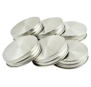 zoie + chloe stainless steel mason jar lids with silicone seals (6 pack + 6 bonus replacement seals) - regular size