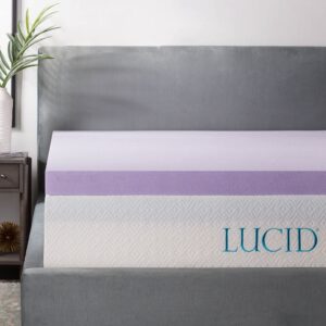 lucid 3 inch lavender infused memory foam mattress topper - ventilated design - queen size