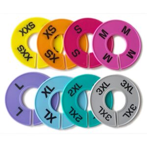 discount sizing Set of Colored Clothing Round Rack Size Dividers (XXS - 3XL) Various Quantities Available (16)