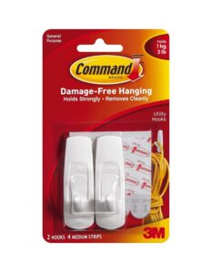 command utility hooks value pack, medium, white, 8-hook