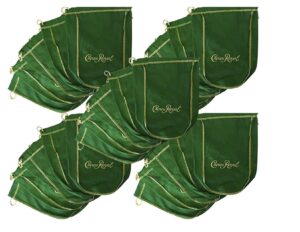 pack of 25 green crown royal bags w/gold drawstrings from 1 liter bottles (9 inch x 5.5 inch) for bags, carrying card games or dice bulk fabric for quilting sewing or crafts (25)