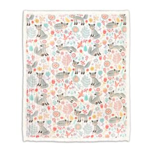 lush decor pixie fox reversible sherpa throw blanket, 50” w x 60"l, gray & pink - quilted toddler blankets for girls - colorful floral print- soft & fluffy kids blanket for bed, couch or chair