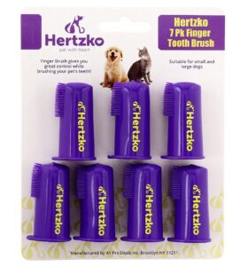 hertzko dog and cat finger toothbrush 7-pack for small & large breeds - advanced oral care, easy control - dog finger toothbrush small breed pink, cat toothbrush, cat finger brush for cats teeth