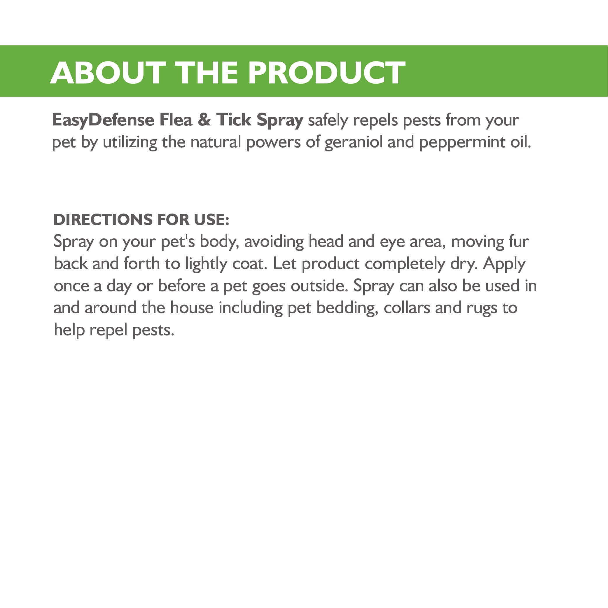 Only Natural Pet EasyDefense Flea and Tick Spray for Dogs and Cats - Natural Active Ingredients Geraniol and Peppermint Oil to Naturally Repel Fleas & Ticks - 8.5 oz Bottle