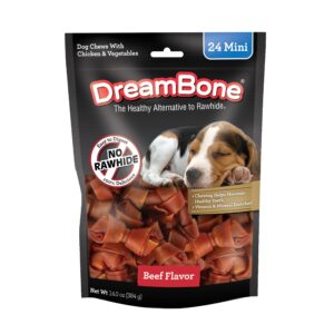 dreambone mini chews, made with real beef, rawhide-free chews for dogs, 24 count