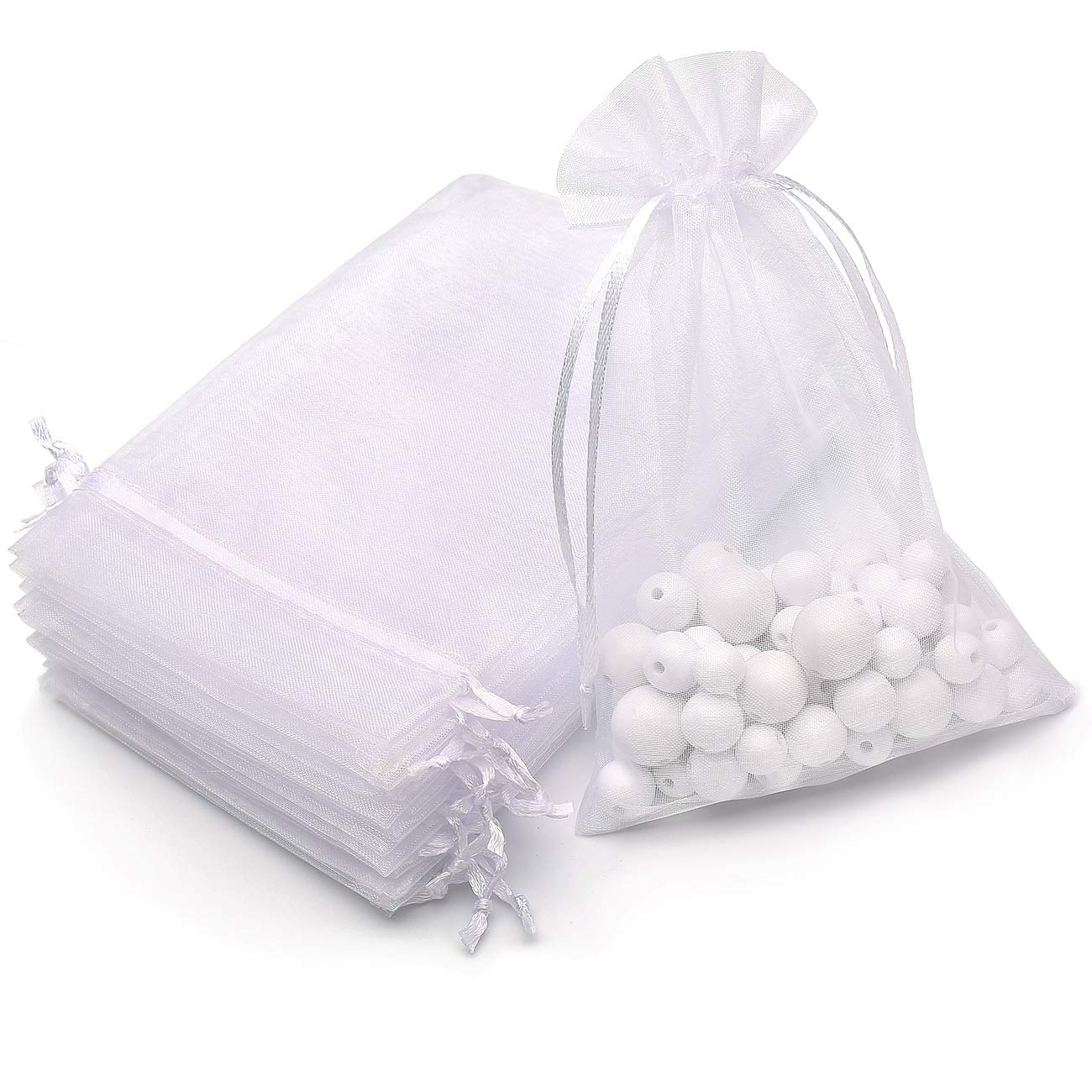 Akstore 100PCS 4x6inch (10x15cm) Drawstring Organza Jewelry Favor Pouches Wedding Party Festival Gift Bags Candy Bags (White)