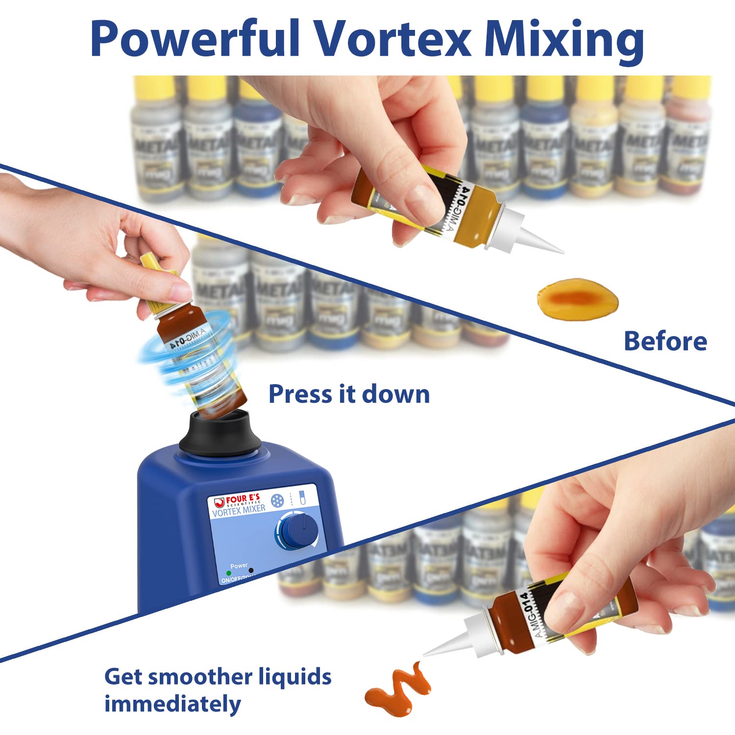 FOUR E'S SCIENTIFIC Laboratory Vortex Mixer Various Speed 0-3000rpm, Touch & Continuous Function - Vortex Shaker Mixer Test Tubes Acrylic Paints Ink