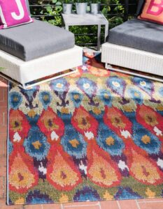 unique loom outdoor modern collection area rug - ikat (4' 1" x 6' 1" rectangle, multi/ burgundy)