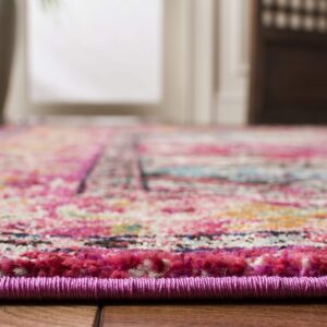 SAFAVIEH Monaco Collection Area Rug - 5' Square, Pink & Multi, Boho Chic Medallion Distressed Design, Non-Shedding & Easy Care, Ideal for High Traffic Areas in Living Room, Bedroom (MNC243D)