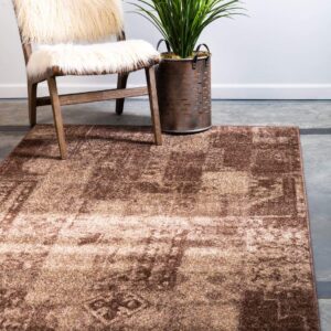 Unique Loom Autumn Collection Modern Contemporary Casual Abstract Area Rug (Brown/ Beige Solid, 9 x 12 ft Rectangular)