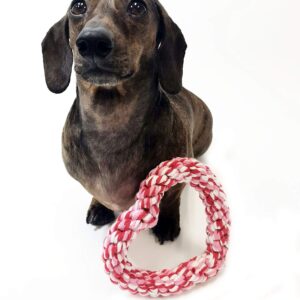 Midlee Valentine's Heart Rope Dog Toy (6" x 6")- Pink, Red, White Cotton Chew Gift