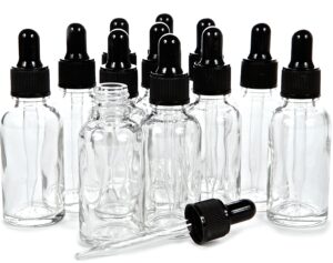 vivaplex, 12, clear, 1 oz glass bottles, with glass eye droppers