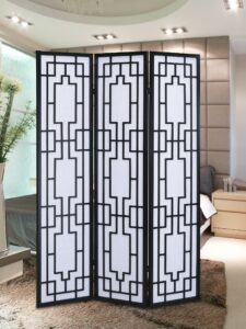 roundhill furniture sudoku 3 panel room divider screen, black