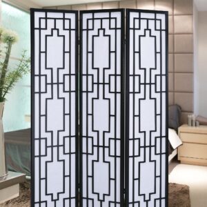 Roundhill Furniture Sudoku 3 Panel Room Divider Screen, Black