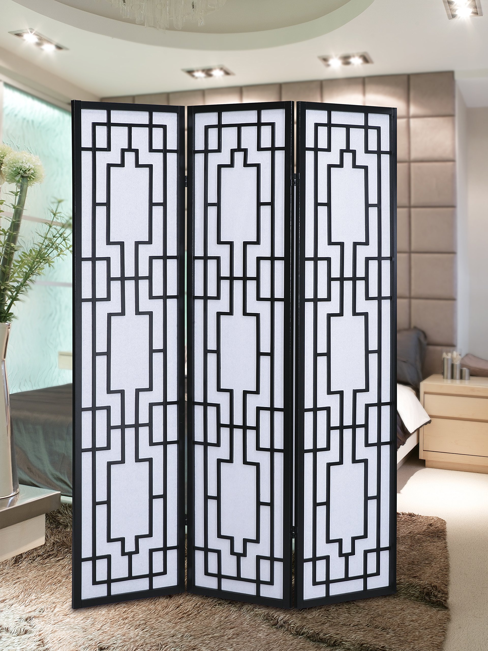 Roundhill Furniture Sudoku 3 Panel Room Divider Screen, Black