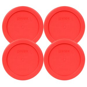 pyrex 7202-pc red 1 cup round plastic storage lid, made in usa - 4 pack