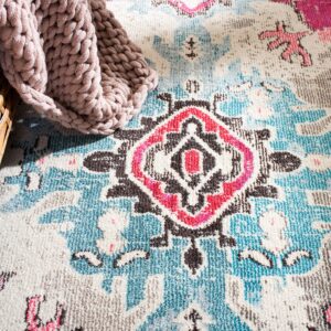 SAFAVIEH Monaco Collection Area Rug - 5' Square, Pink & Multi, Boho Chic Medallion Distressed Design, Non-Shedding & Easy Care, Ideal for High Traffic Areas in Living Room, Bedroom (MNC243D)