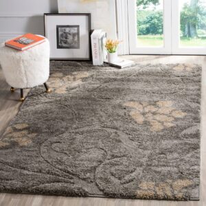 SAFAVIEH Florida Shag Collection 8' Square Smoke / Beige SG464 Floral Non-Shedding Living Room Bedroom Dining Room Entryway Plush 1.2-inch Thick Area Rug