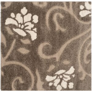 safavieh florida shag collection 8' square smoke / beige sg464 floral non-shedding living room bedroom dining room entryway plush 1.2-inch thick area rug