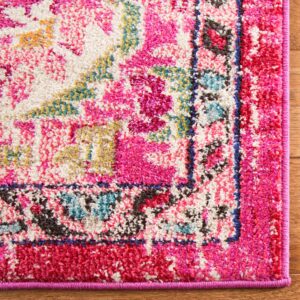 SAFAVIEH Monaco Collection Area Rug - 5' Square, Pink & Multi, Boho Chic Medallion Distressed Design, Non-Shedding & Easy Care, Ideal for High Traffic Areas in Living Room, Bedroom (MNC243D)