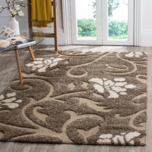 SAFAVIEH Florida Shag Collection 8' Square Smoke / Beige SG464 Floral Non-Shedding Living Room Bedroom Dining Room Entryway Plush 1.2-inch Thick Area Rug