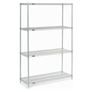 nexel 18" x 48" x 74", 4 tier, nsf listed adjustable wire shelving, unit commercial storage rack, silver epoxy, leveling feet