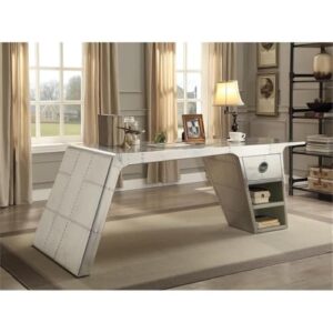 Acme Brancaster 1-Drawer Industrial Writing Desk in Aluminum