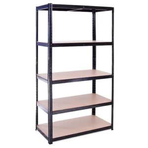 garage shelving units - 71" h x 35" l x 12" w - heavy duty racking - shelves for storage -1 bay - black - 5 tier - 2000lb capacity (400lb per shelf) - workshop, shed, office - 5 year warranty