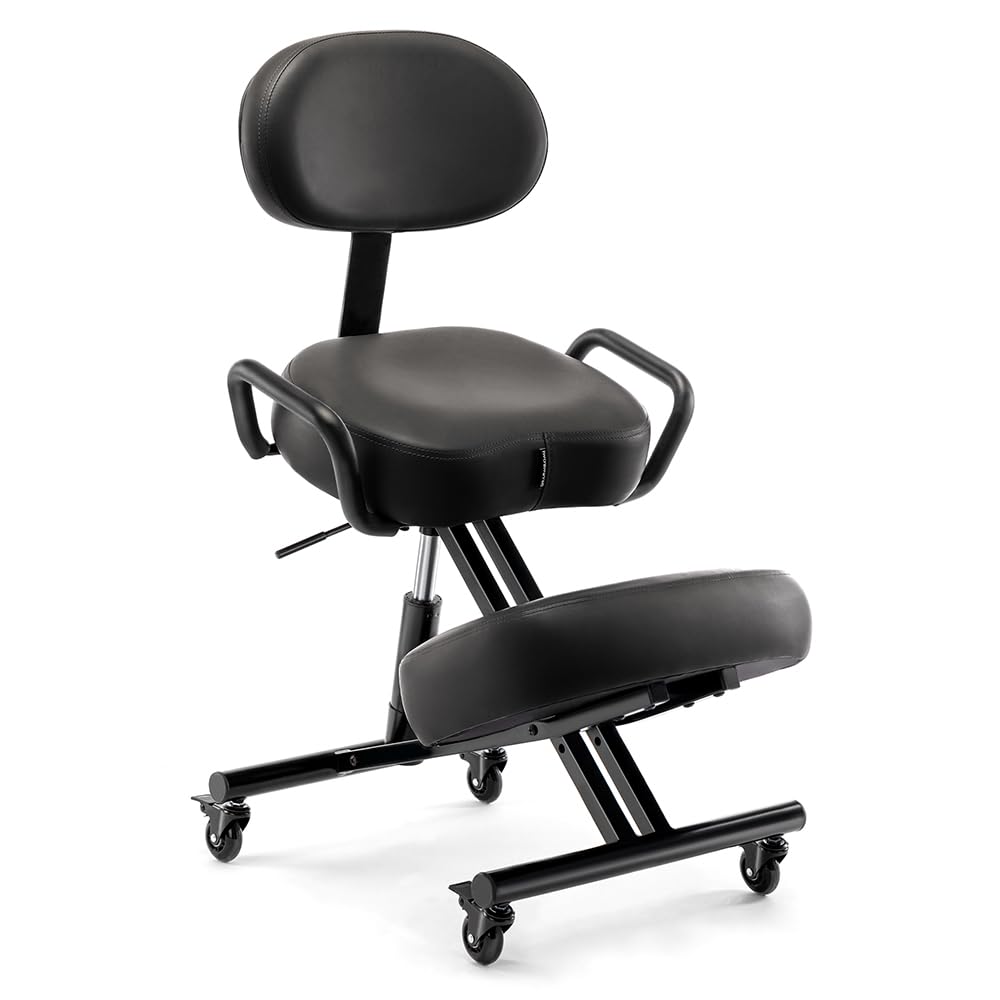 DR.LOMILOMI Ergonomic Kneeling Chair with Back Support 512 AKONI, Adjustable Stool for Home & Office, Improve Posture, Thick Cushions, Locking Wheels – Ergonomic Office Kneeling Chair