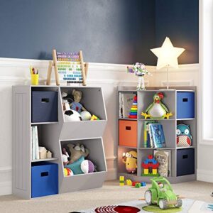 RiverRidge Kids Toy Storage Corner Cabinet with 6 Cubbies & 3 Angled Shelves - Gray Toy Shelf Cubby Corner Storage Shelf Playroom Toy Organizer