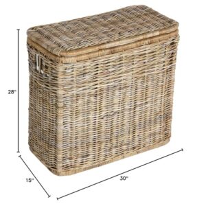 The Basket Lady 3-Compartment Wicker Laundry Sorter Hamper, 30 in L x 15 in W x 28 in H, Serene Grey