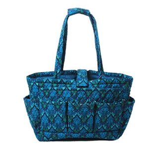 floral needle bag knitting bag yarn storage tote (blue damamks)