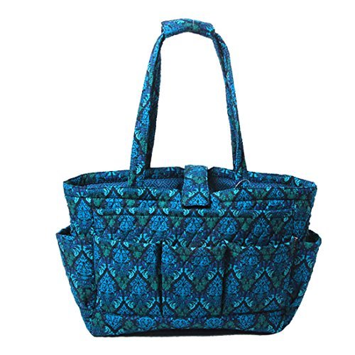 Floral Needle Bag Knitting Bag Yarn Storage Tote (Blue Damamks)