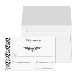 rsvp wedding return 4" x 6" cards and envelopes – blank reply response card for weddings, rehearsal dinners, baby and bridal showers, birthdays, engagements, bachelorette parties – 50 per pack