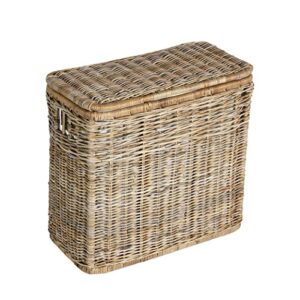 The Basket Lady 3-Compartment Wicker Laundry Sorter Hamper, 30 in L x 15 in W x 28 in H, Serene Grey