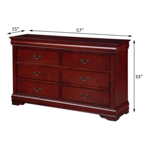 Acme Louis Philippe Rectangular Wood 6-Drawer Dresser in Cherry