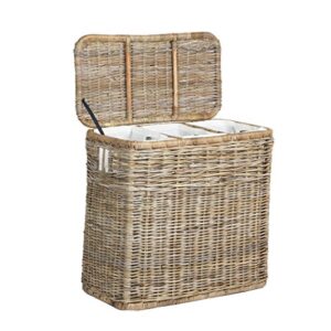 the basket lady 3-compartment wicker laundry sorter hamper, 30 in l x 15 in w x 28 in h, serene grey