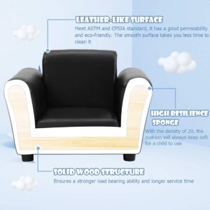 Costzon Kids Couch with Footstool, Children's Sofa with ASTM & CPSIA Certification, Mini Couch for Toddler w/Load-Bearing of 100LBS, Armchair w/Armrest and Backrest for Baby Boys Girls Gifts (Black)