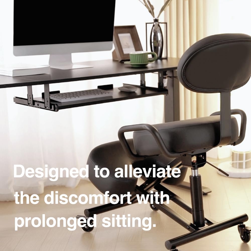 DR.LOMILOMI Ergonomic Kneeling Chair with Back Support 512 AKONI, Adjustable Stool for Home & Office, Improve Posture, Thick Cushions, Locking Wheels – Ergonomic Office Kneeling Chair