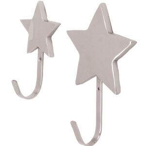 Deco 79 90882 Stainless Steel Star Wall Hooks (Set of 2), 6" x 9", Silver