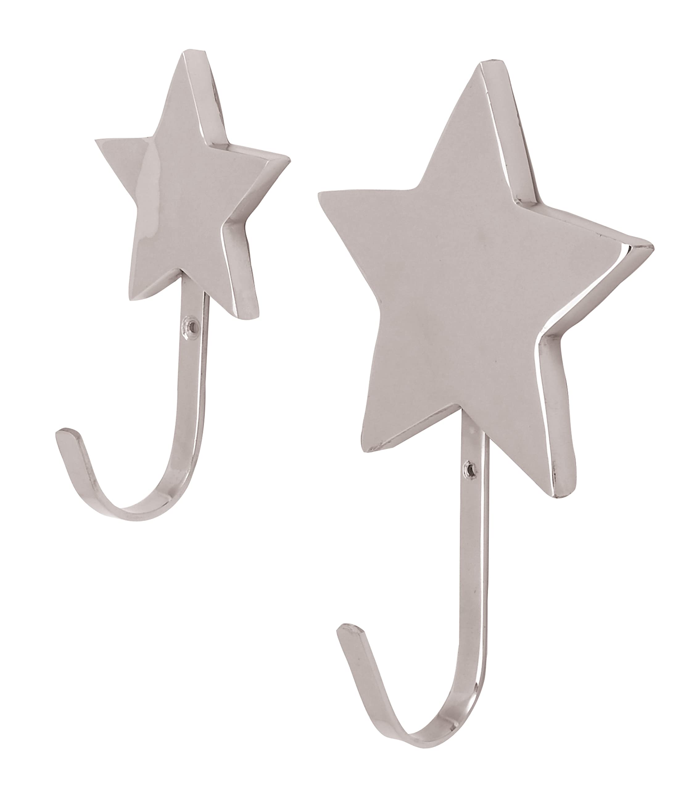 Deco 79 90882 Stainless Steel Star Wall Hooks (Set of 2), 6" x 9", Silver