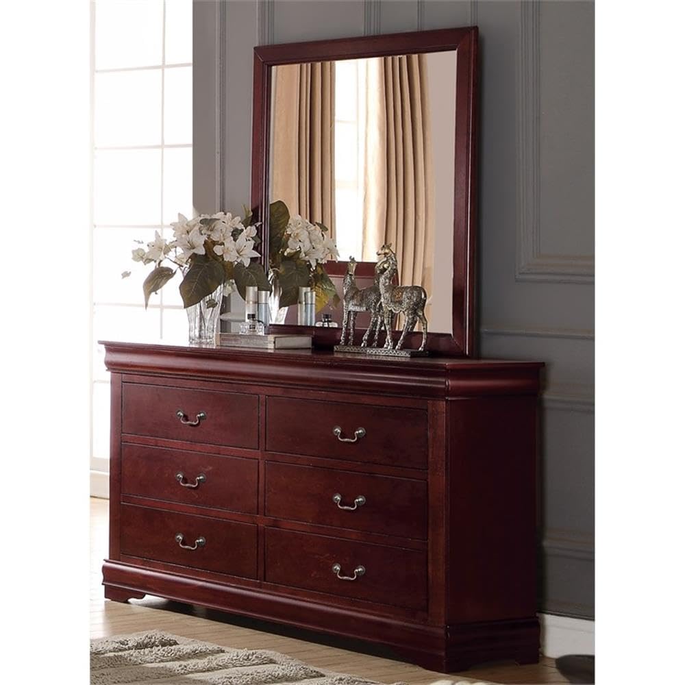 Acme Louis Philippe Rectangular Wood 6-Drawer Dresser in Cherry