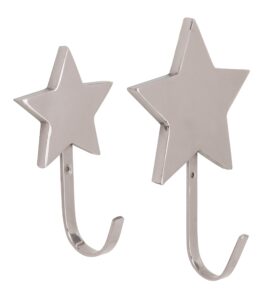 deco 79 90882 stainless steel star wall hooks (set of 2), 6" x 9", silver