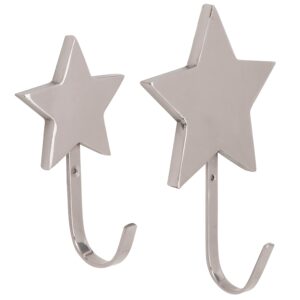 Deco 79 90882 Stainless Steel Star Wall Hooks (Set of 2), 6" x 9", Silver