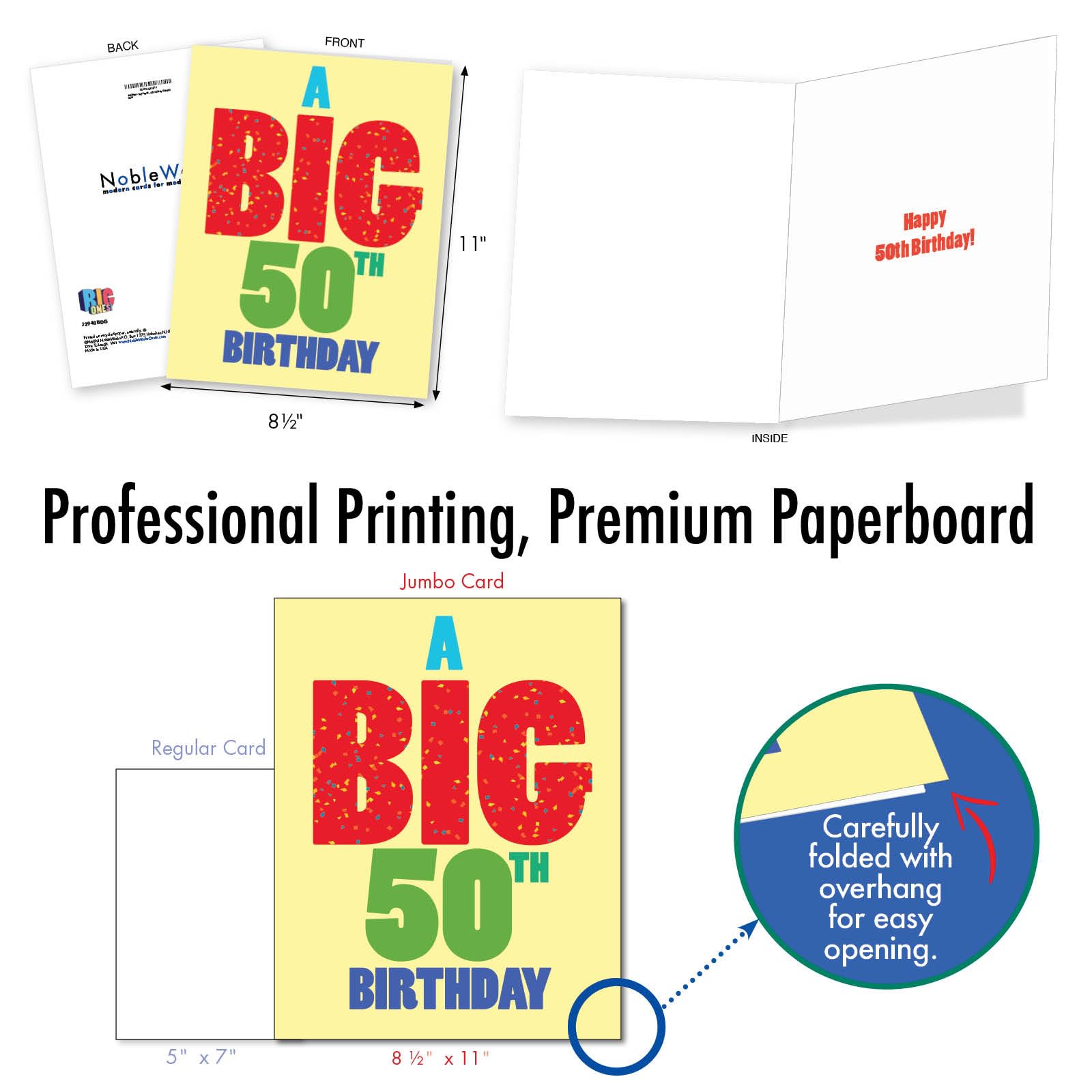 NobleWorks - 50th Big Funny Birthday Card (8.5 x 11 Inch) - Group Milestone Notecard for Year Old, Birthday Congrats - Big 50 J3940BDG