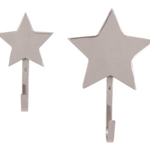 Deco 79 90882 Stainless Steel Star Wall Hooks (Set of 2), 6" x 9", Silver