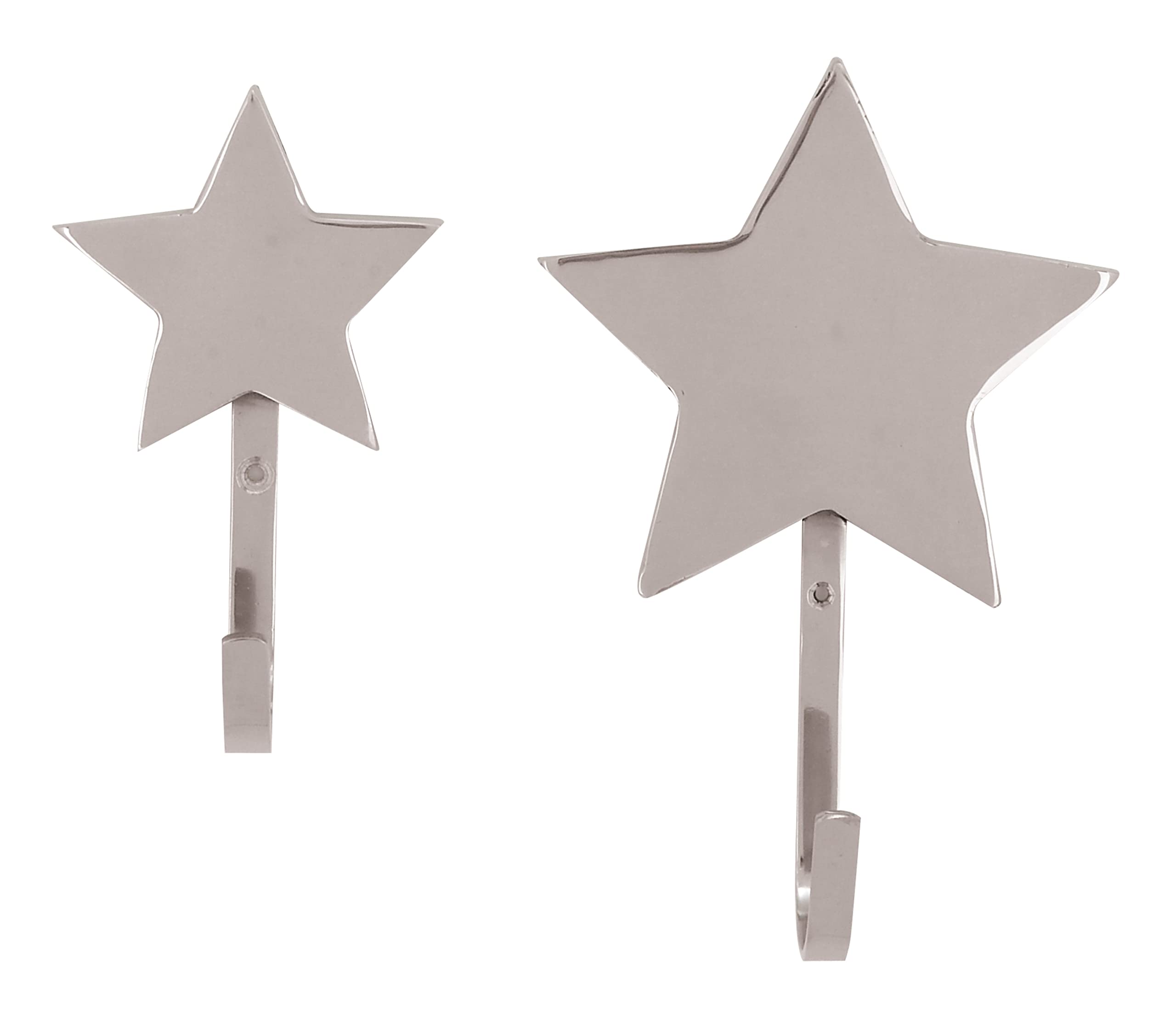 Deco 79 90882 Stainless Steel Star Wall Hooks (Set of 2), 6" x 9", Silver