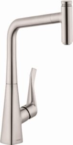 hansgrohe metris select stainless steel single-handle kitchen faucet, kitchen faucets with pull out sprayer, faucet for kitchen sink, magnetic docking spray head, stainless steel optic 14884801